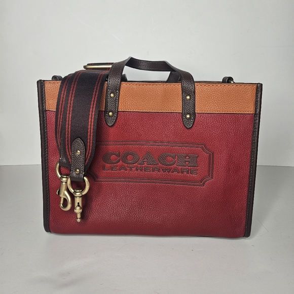 Coach | Bags | Coach Field Tote 3 In Color Block Brick Red Coach ...